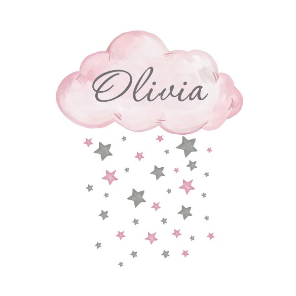 Affisch - Namn / Personlig / Moln och stjärnor / Rosa