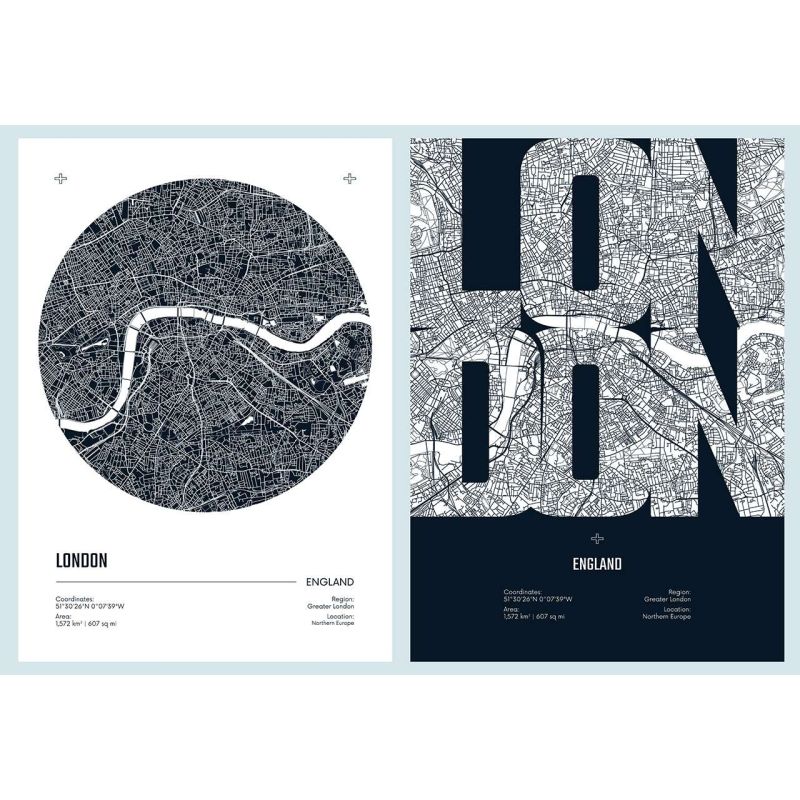 Poster - London Karta / Set om 2