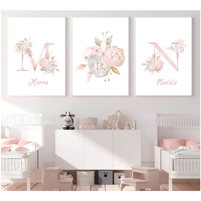 Affischer Rosa Och Blå Blommor Personlig Set Med 3